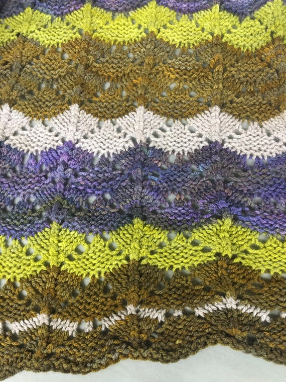 1990s Cozy Hand Knit Wool Shawl, Wave Pattern, Shetla… - Gem