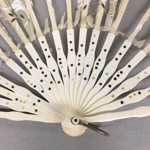 1900s Antique Shabby Folding Hand Fan, Carved Bone Sticks/guards Silver ...