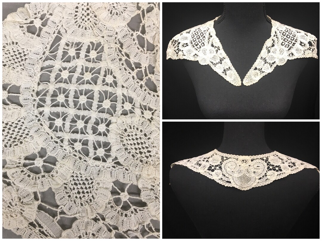 1900s Antique Cream Handmade Battenberg Lace Collar, Princess Tape Lace ...