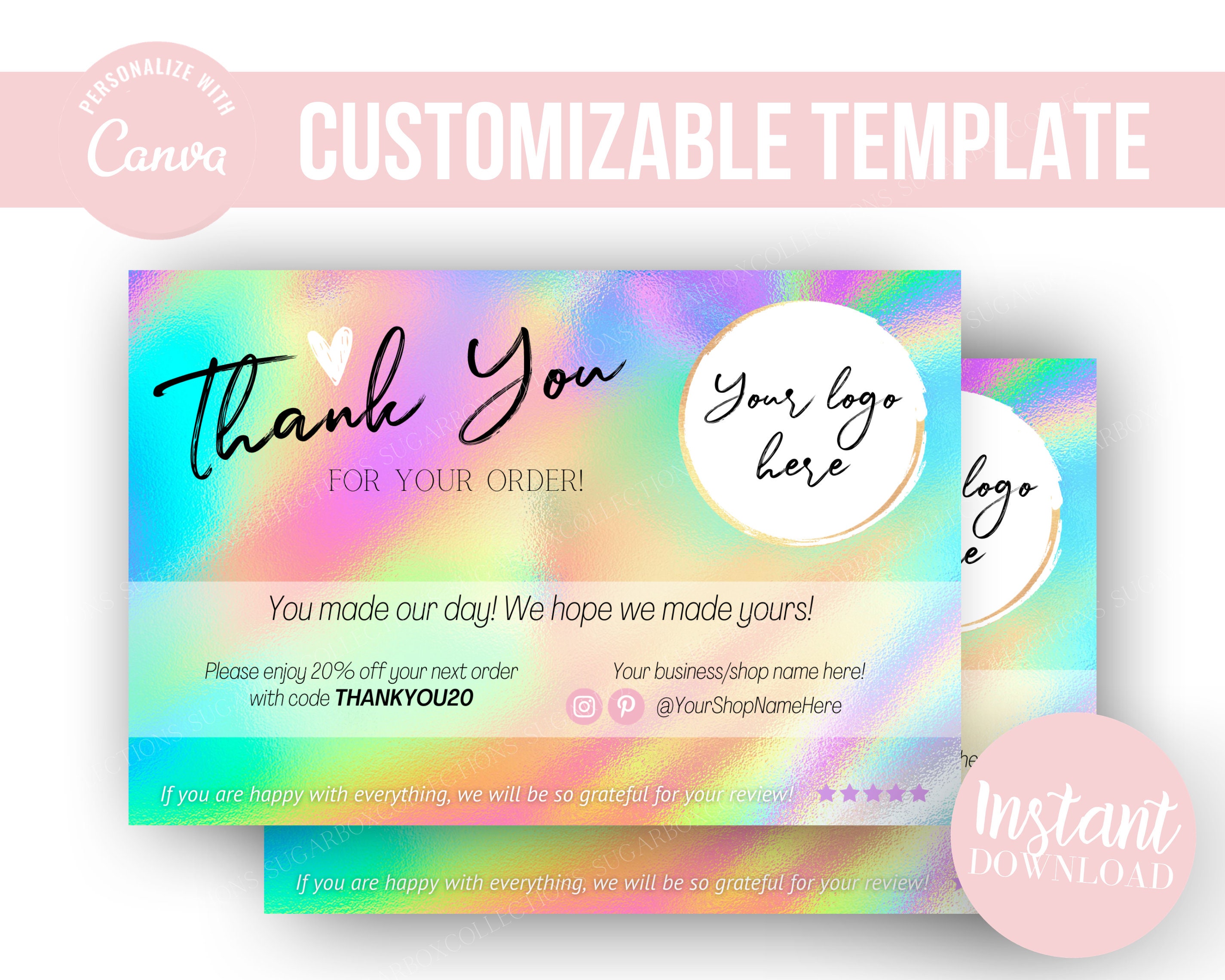DIY HOLOGRAPHIC Thank You Card Template Holo Thank You Cards - Etsy