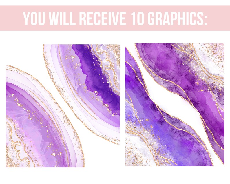 Purple/gold Watercolor Agate Clipart: Digital PNG Clip Art Geode ...