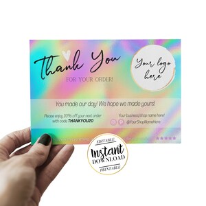 DIY HOLOGRAPHIC Thank You Card Template, Holo Thank You Cards, Business ...