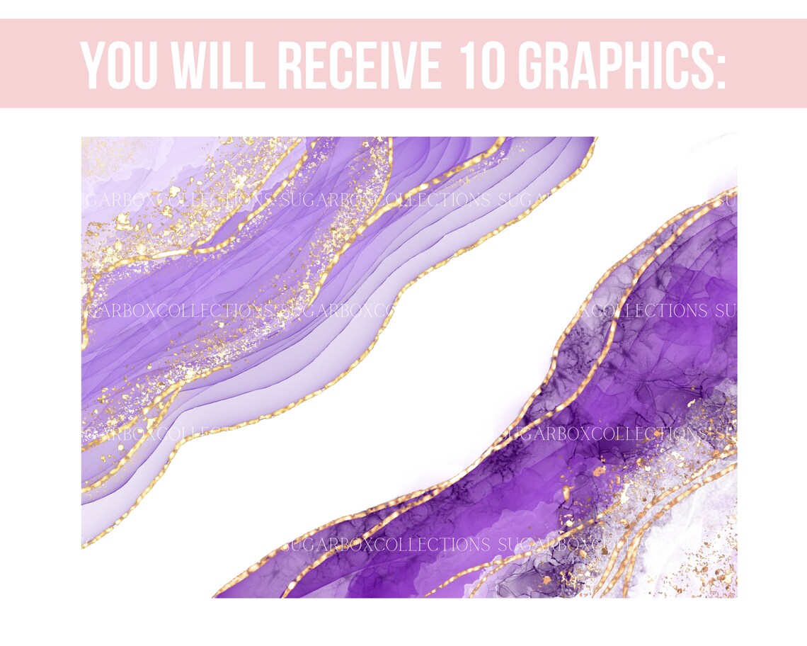 Purple/gold Watercolor Agate Clipart: Digital PNG Clip Art Geode ...