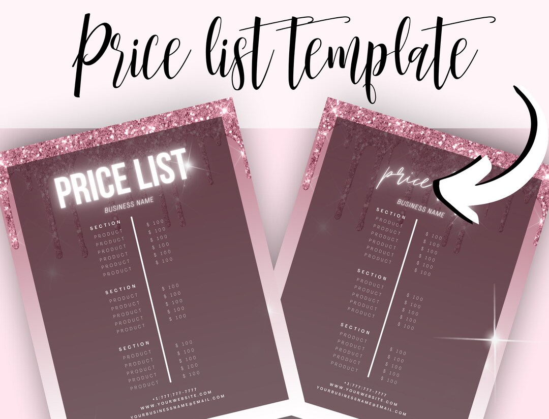 Drip Glitter Neon Price List Template, Makeup Price List, Hair Price ...