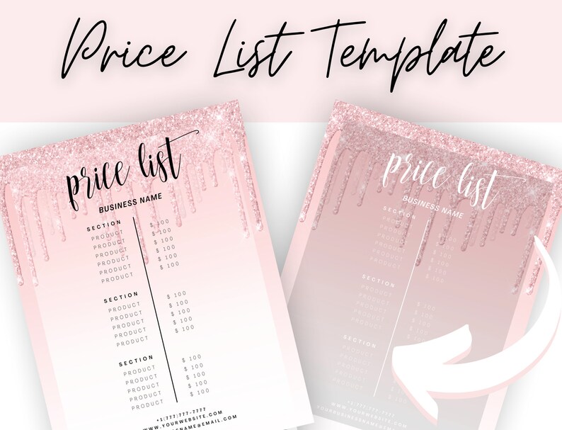 Pink Drip Glitter Price List Template Makeup Price List Hair - Etsy