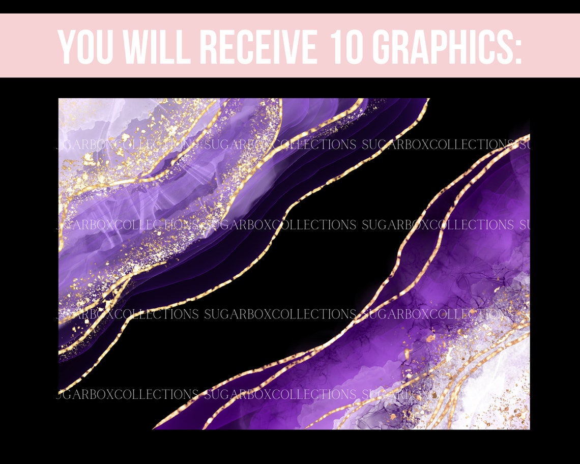 Purple/gold Watercolor Agate Clipart: Digital PNG Clip Art Geode ...