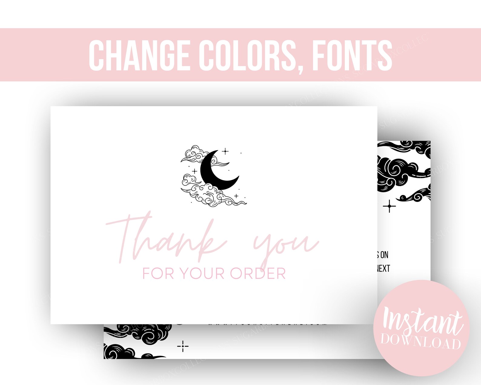 EDITABLE Moon/celestial Thank You Card Template, Bohemian Boho Thank ...