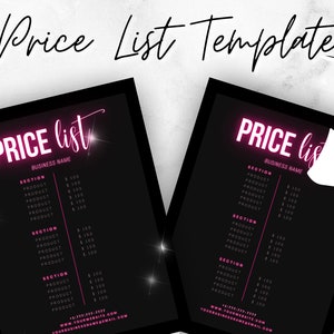DIY Editable Neon Price List Template, Pink and Black Makeup Price List ...