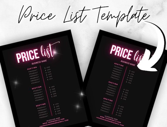 DIY Editable Neon Price List Template Pink and Black Makeup - Etsy Canada