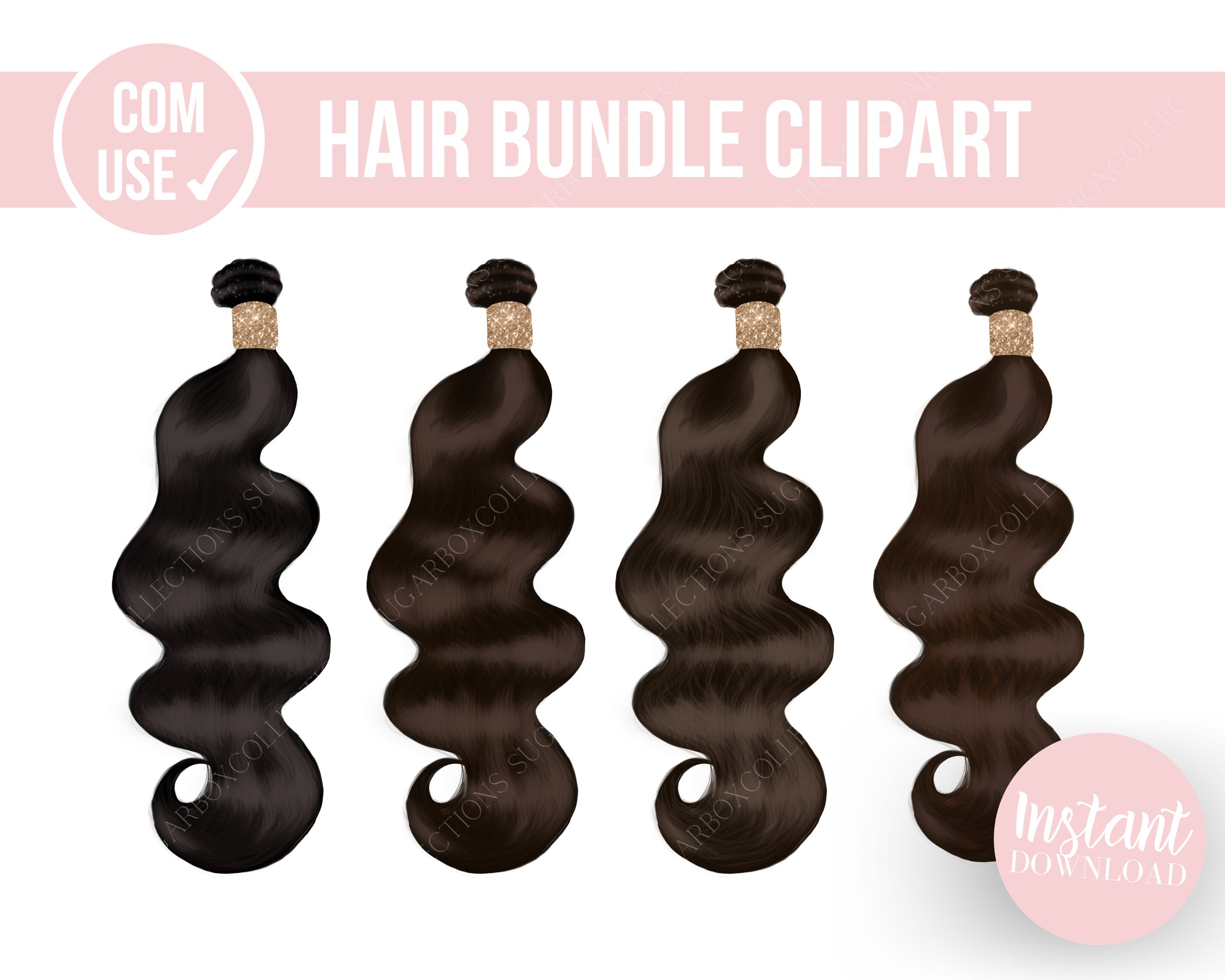 HAIR CLIPART Bundle Graphics Digital PNG Clip Art Hair Bundle Dark ...