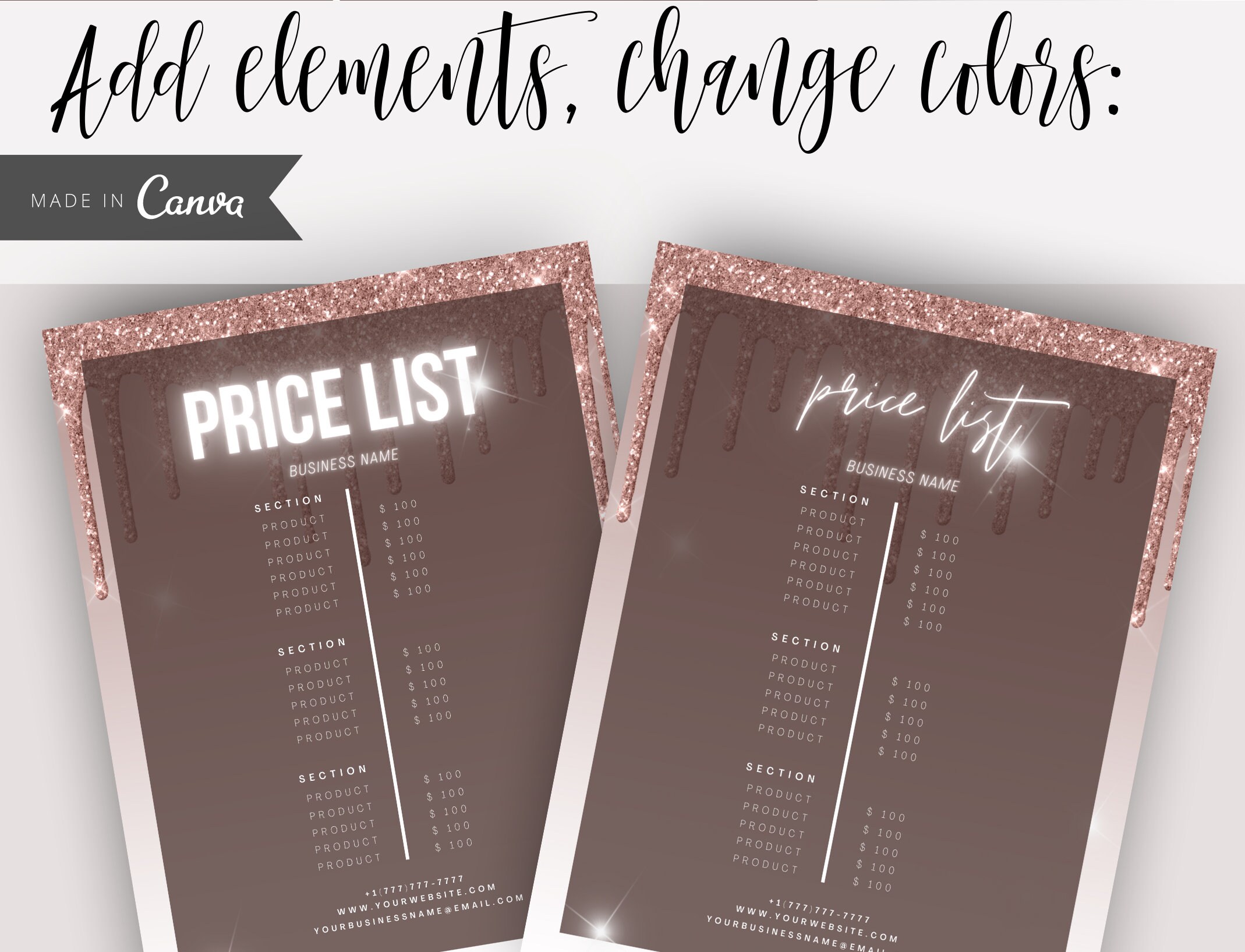 Drip Glitter Neon Price List Template Makeup Price List Hair - Etsy