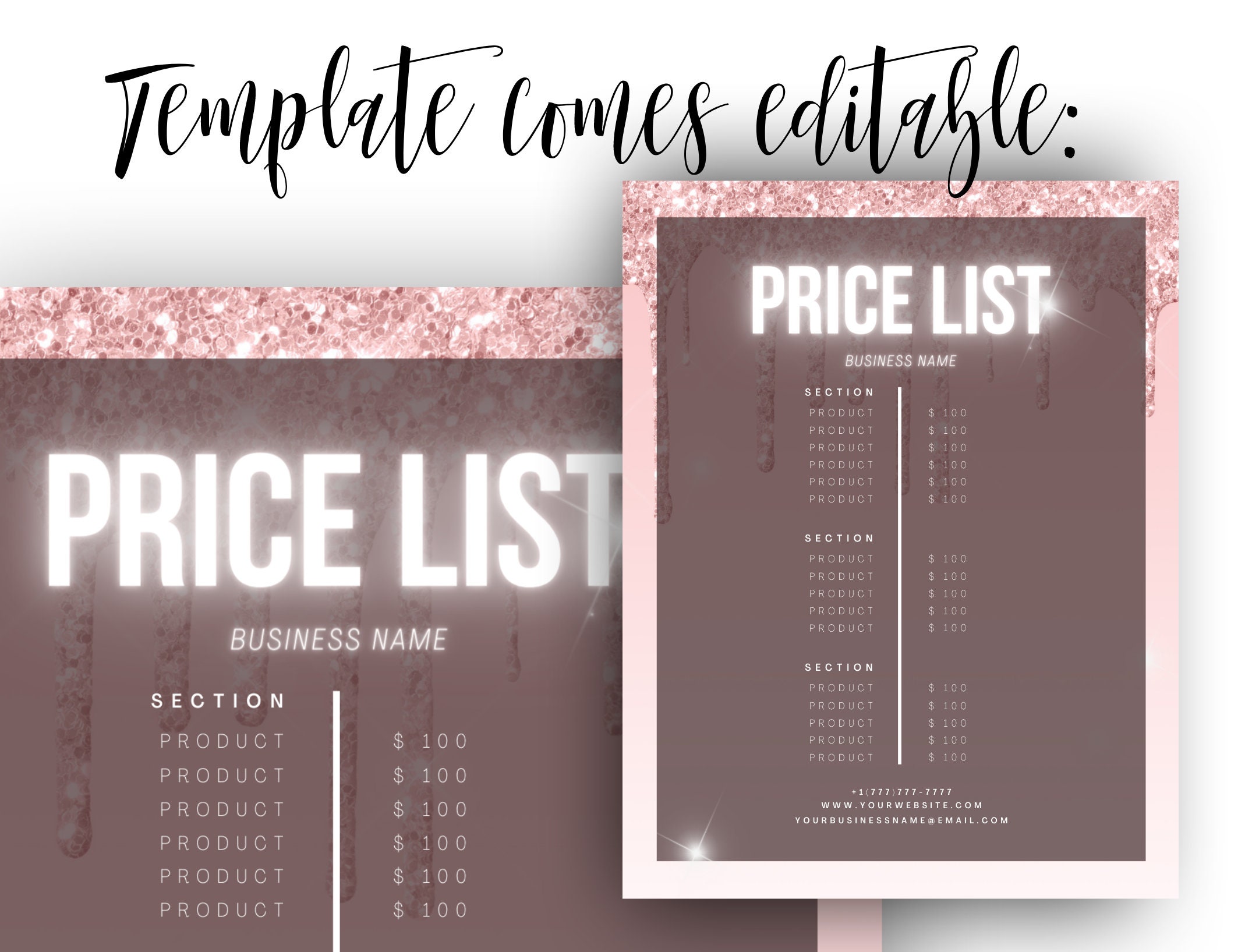 Drip Glitter Neon Price List Template Makeup Price List Hair | Etsy