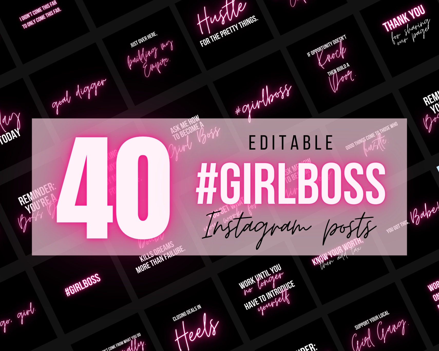 40 Editable Instagram Posts for Girl Bosses Neon Girl Boss | Etsy