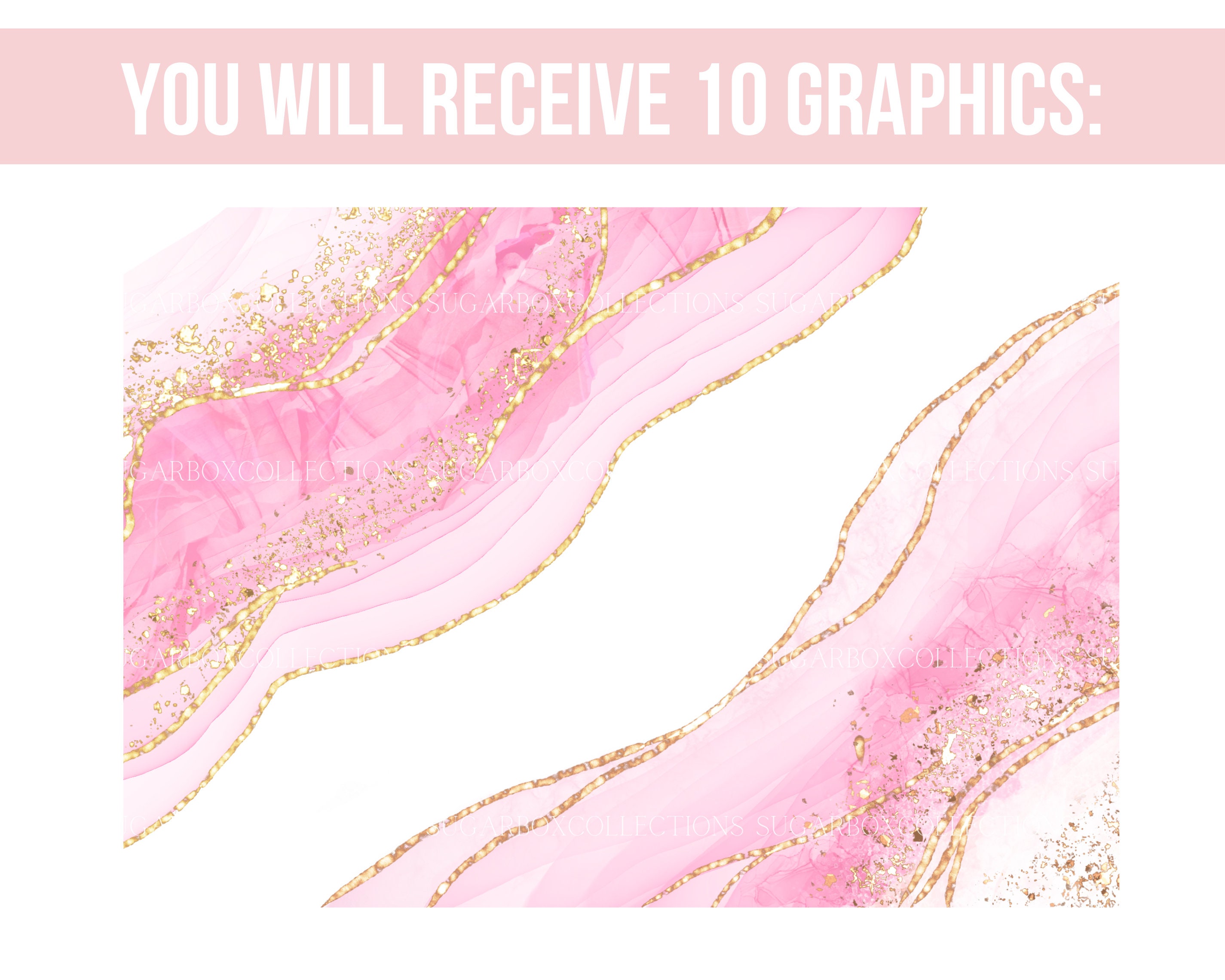 Pink/gold Watercolor Agate Clipart: Digital PNG Clip Art Geode, Crystal ...