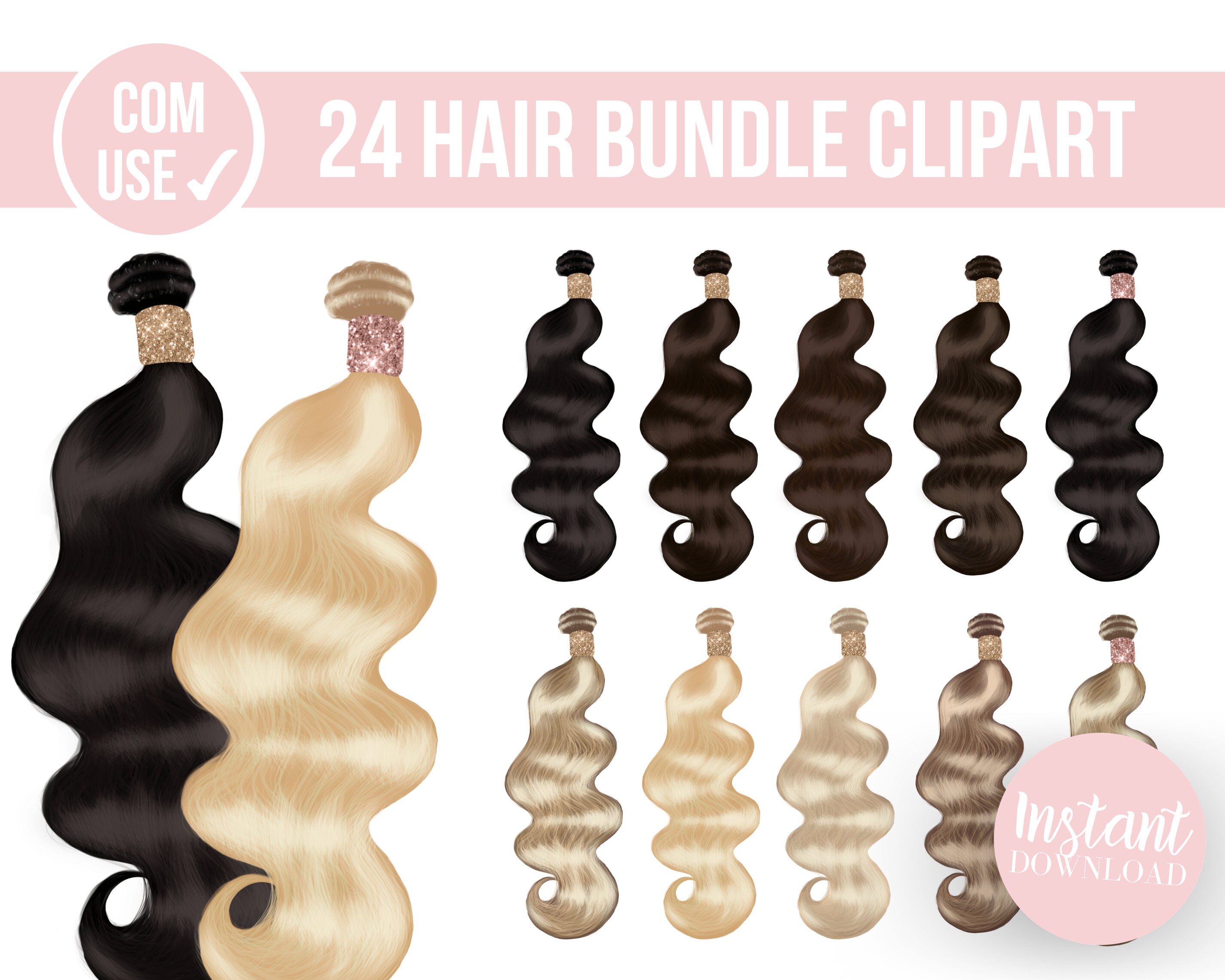 MEGA HAIR CLIPART Bundle Graphics Digital Pngs Hair Bundle Blonde/brown ...