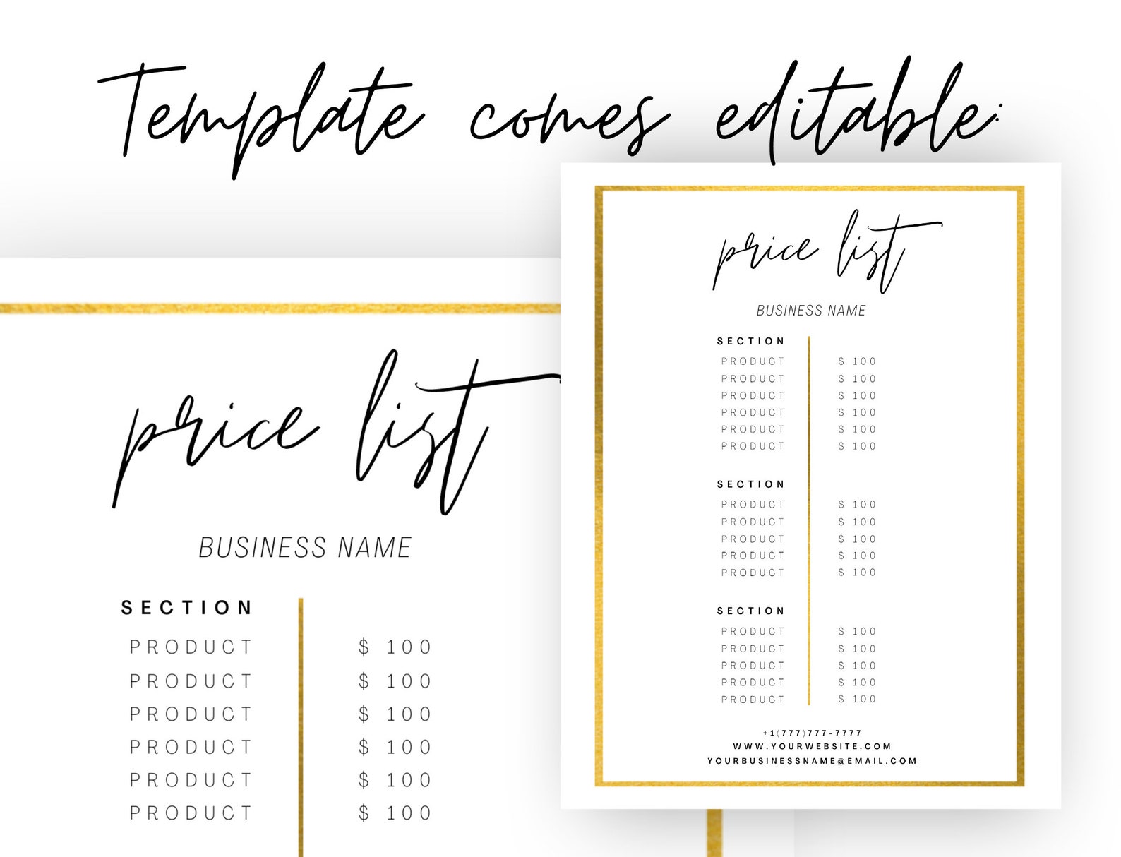 Gold Price List Template Makeup Price List Hair Price List - Etsy
