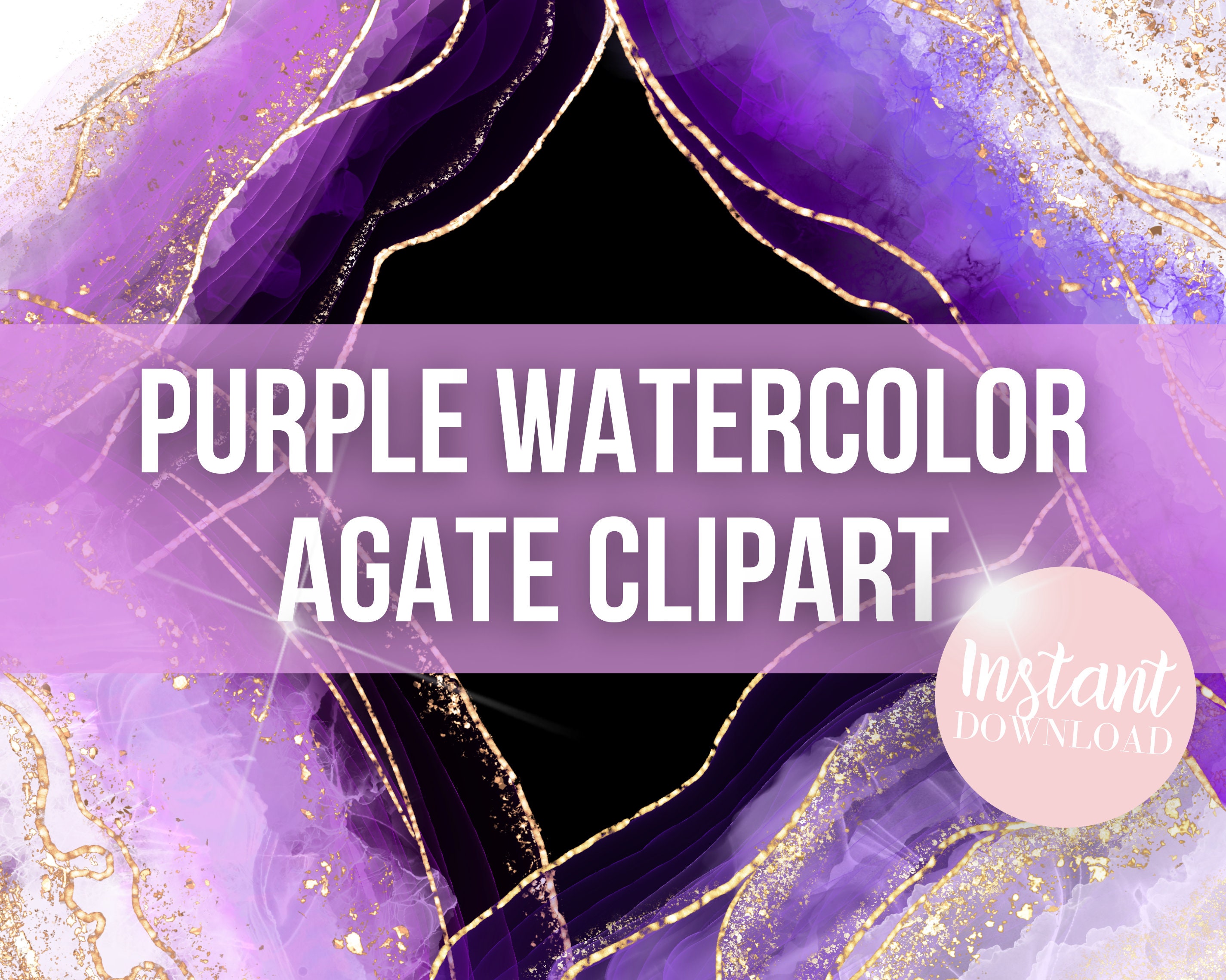 Purple/gold Watercolor Agate Clipart: Digital PNG Clip Art Geode ...