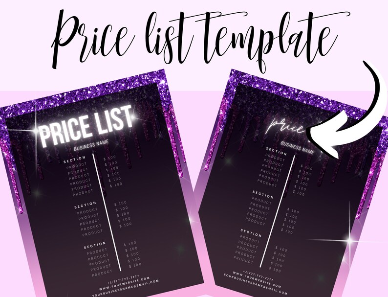 Drip Glitter Neon Price List Template Makeup Price List Hair | Etsy