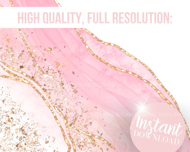 Pink/Blue/Gold Watercolor Agate Clipart: Digital PNG Clip Art | Etsy