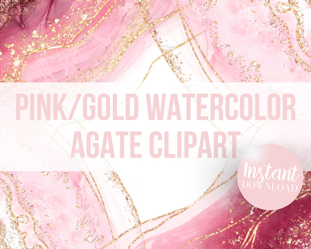Pink/gold Watercolor Agate Clipart: Digital PNG Clip Art Geode, Crystal ...