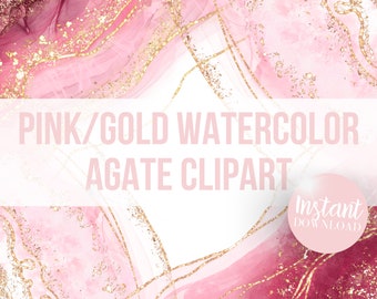 Pink/blue/gold Watercolor Agate Clipart: Digital PNG Clip Art | Etsy