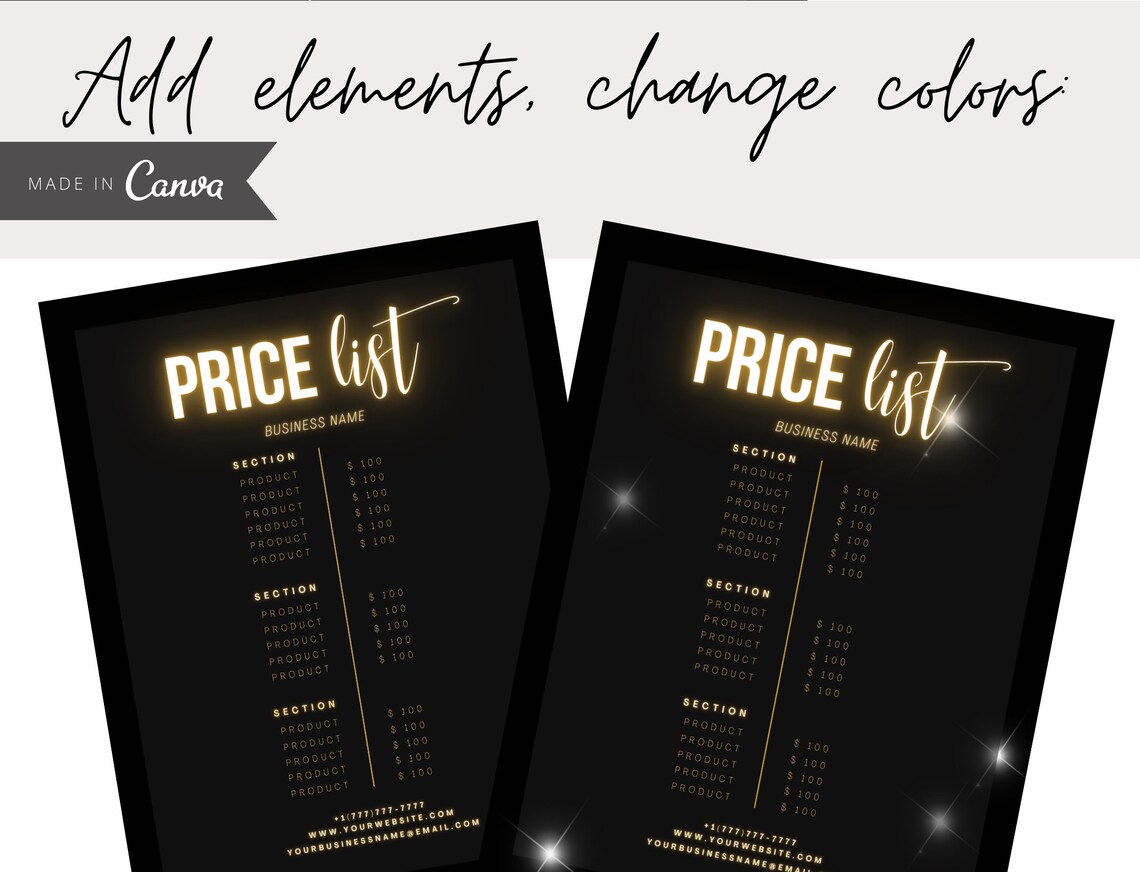 Gold/neon Price List Flyer/product Menu Template Makeup/hair - Etsy