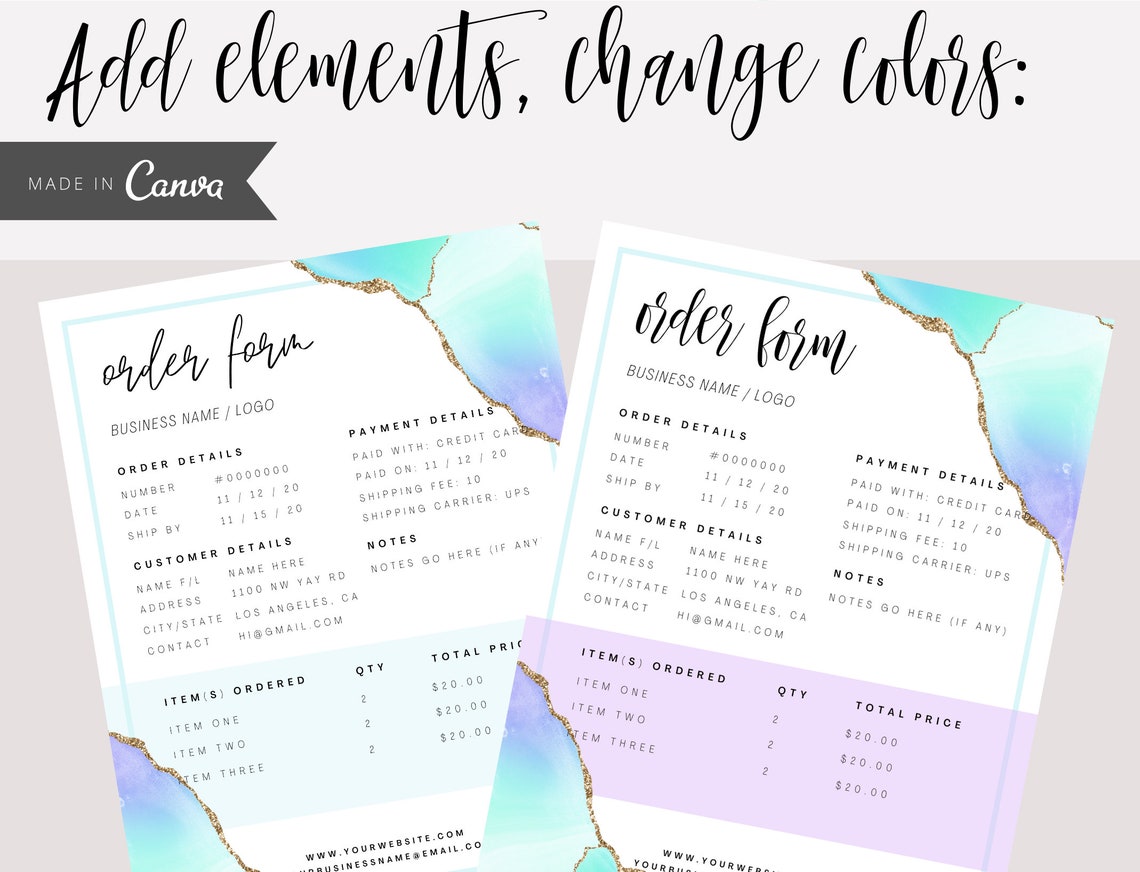 ORDER FORM Template Watercolor Editable Etsy Order Form - Etsy