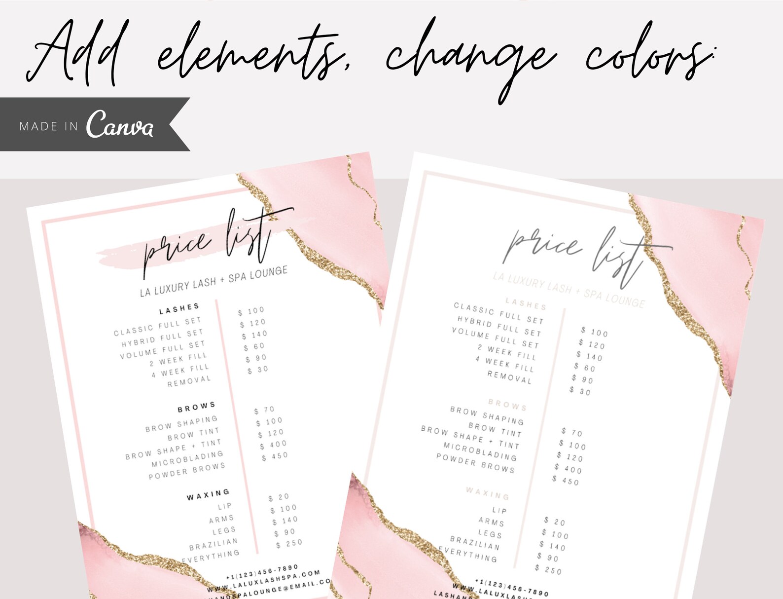 Price List Template Makeup Price List Hair Price List - Etsy