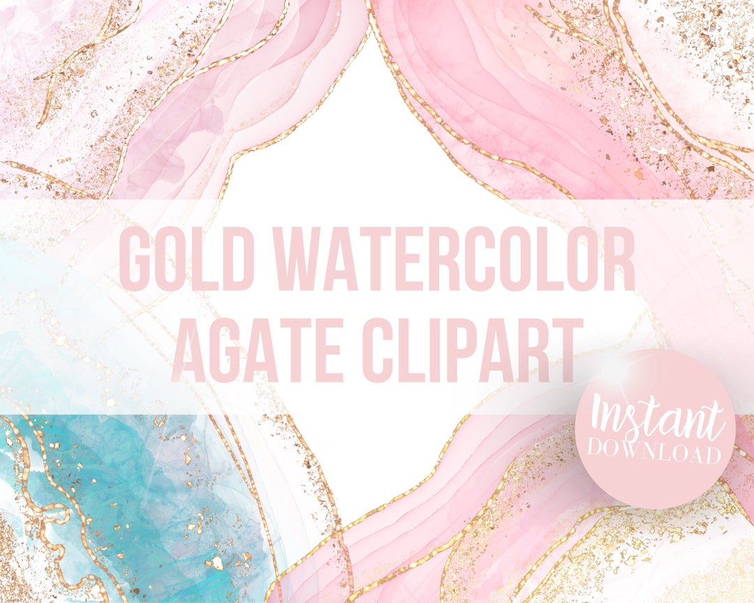 Pink/blue/gold Watercolor Agate Clipart: Digital PNG Clip Art Geode ...