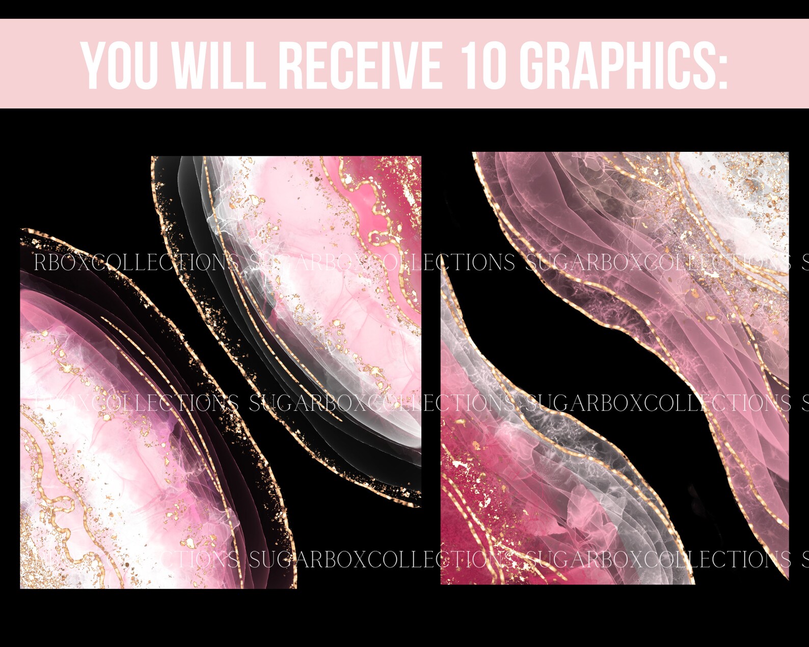 Pink/gold Watercolor Agate Clipart: Digital PNG Clip Art - Etsy