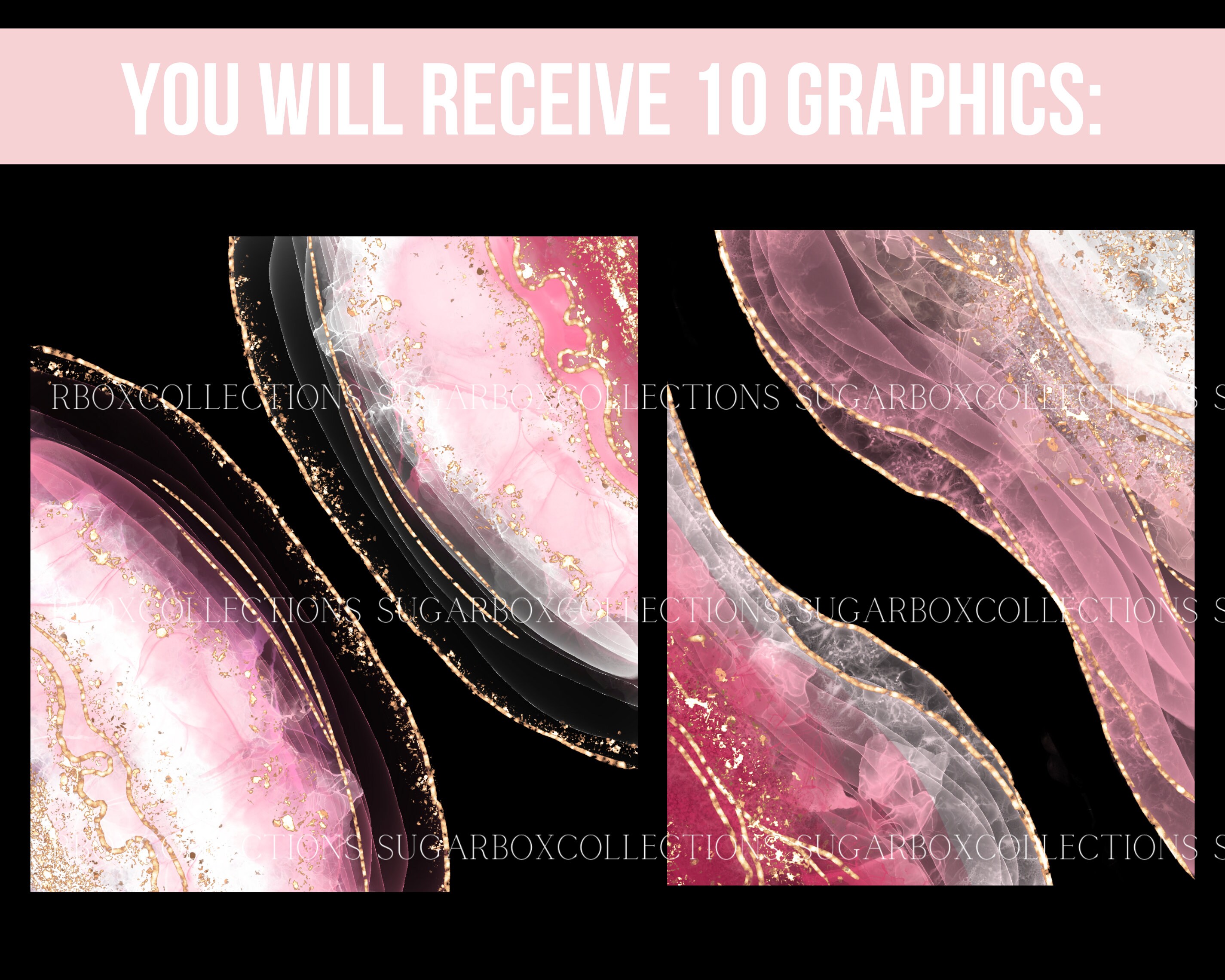Pink/gold Watercolor Agate Clipart: Digital PNG Clip Art Geode, Crystal ...