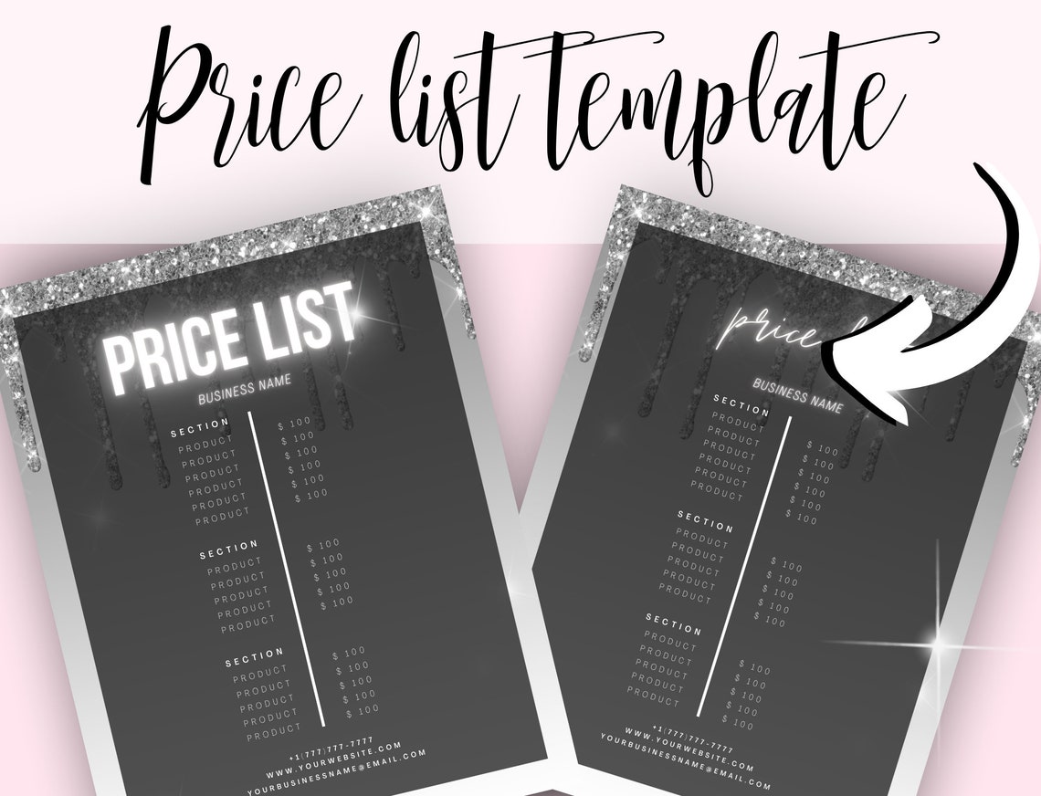 Drip Glitter Neon Price List Template Makeup Price List Hair - Etsy
