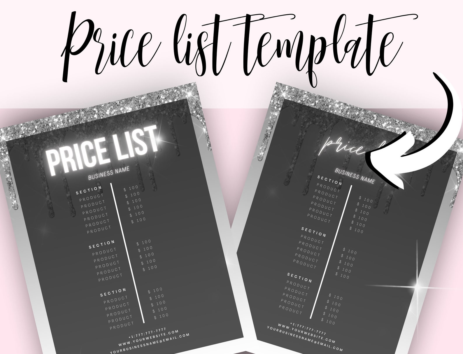 Drip Glitter Neon Price List Template Makeup Price List Hair - Etsy