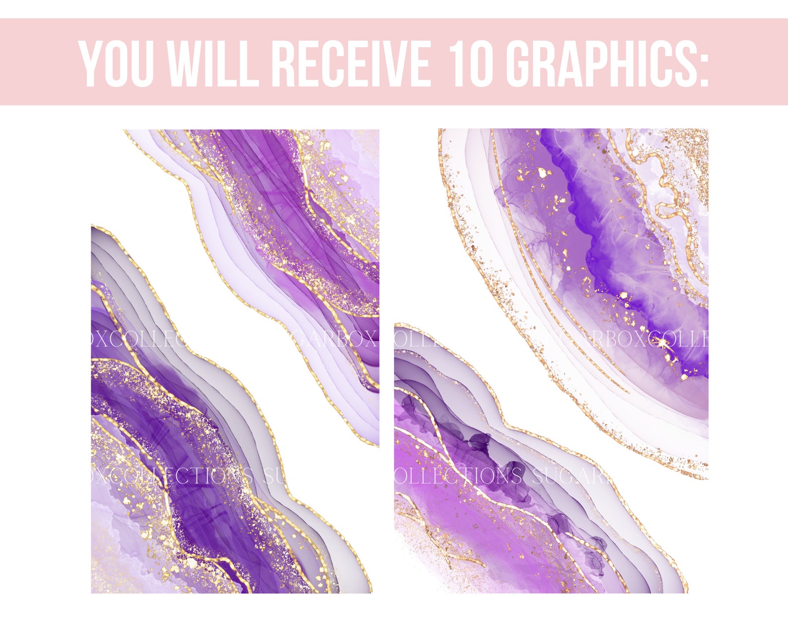 Purple/gold Watercolor Agate Clipart: Digital PNG Clip Art - Etsy