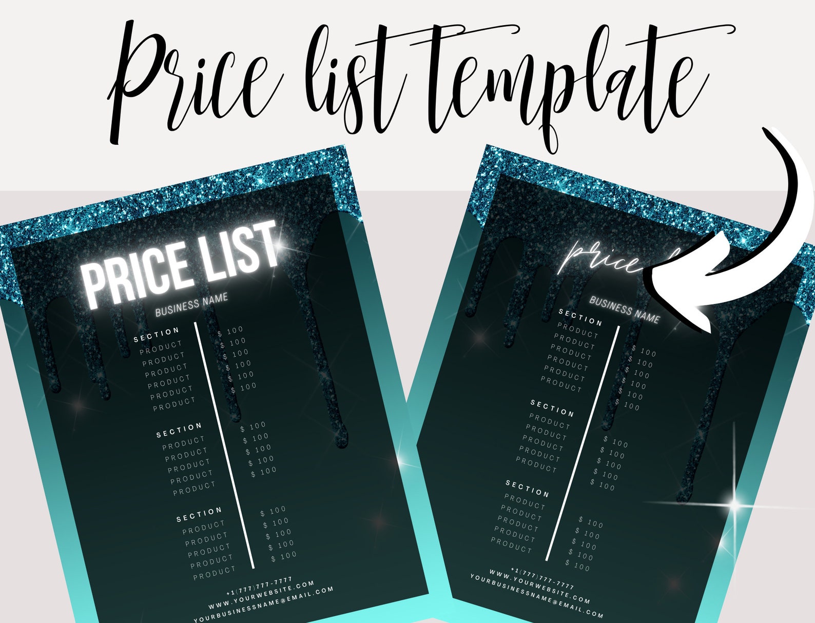 Drip Glitter Neon Price List Template Makeup Price List Hair | Etsy