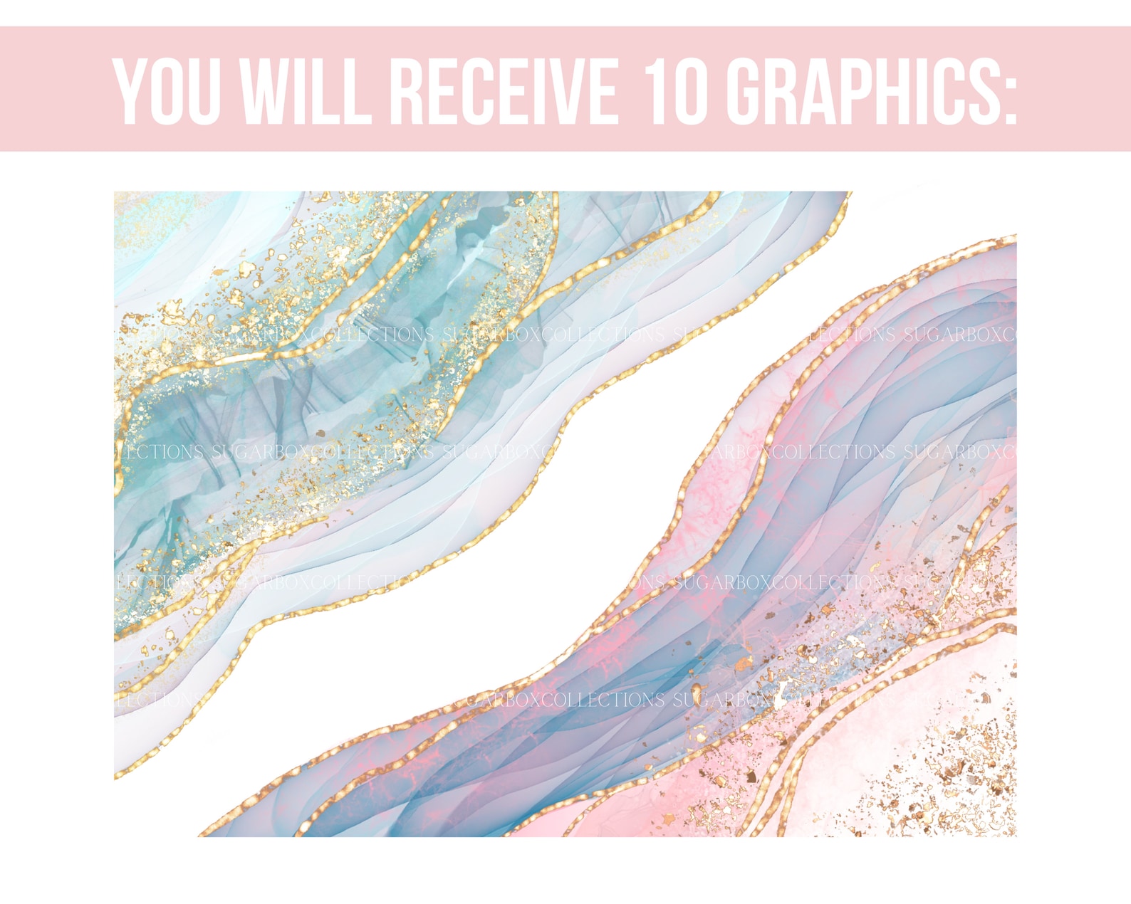 Pink/blue/gold Watercolor Agate Clipart: Digital PNG Clip Art - Etsy