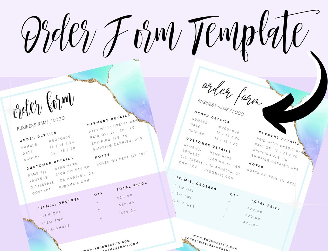 ORDER FORM Template, Watercolor Editable Etsy Order Form, Printable ...