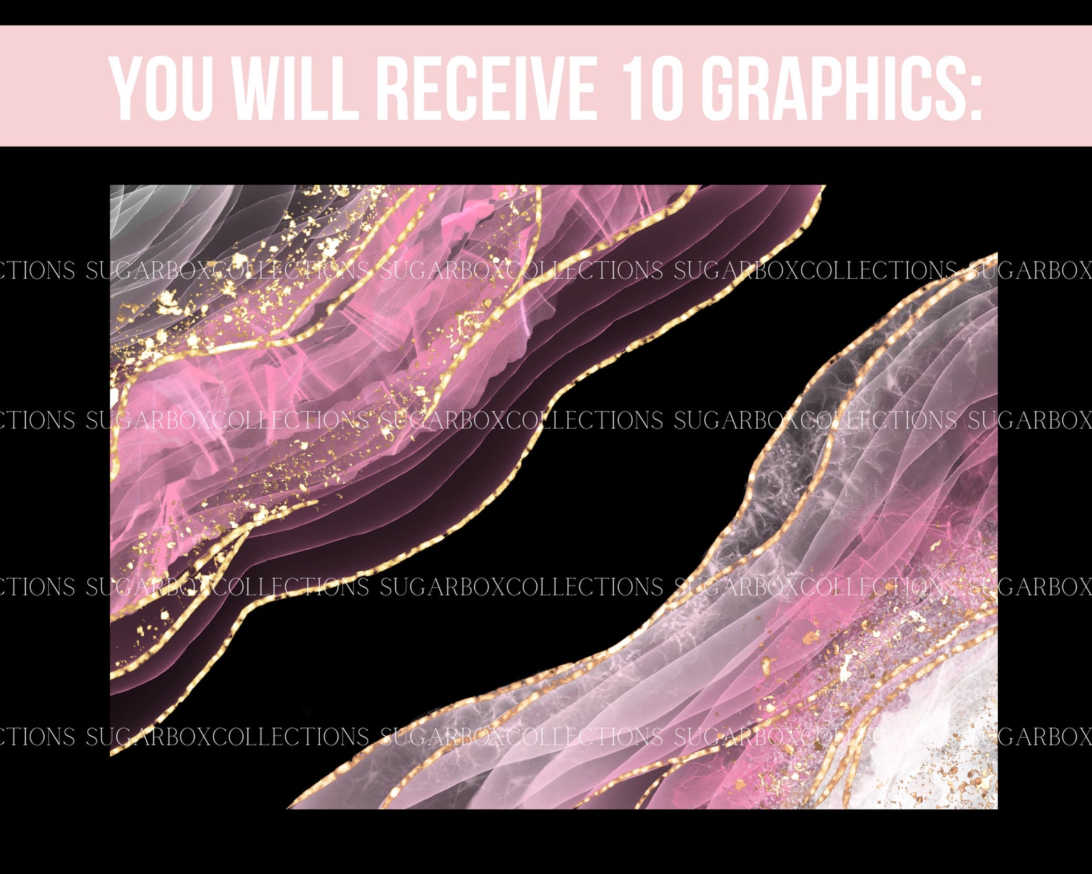 Pink/gold Watercolor Agate Clipart: Digital PNG Clip Art Geode, Crystal ...