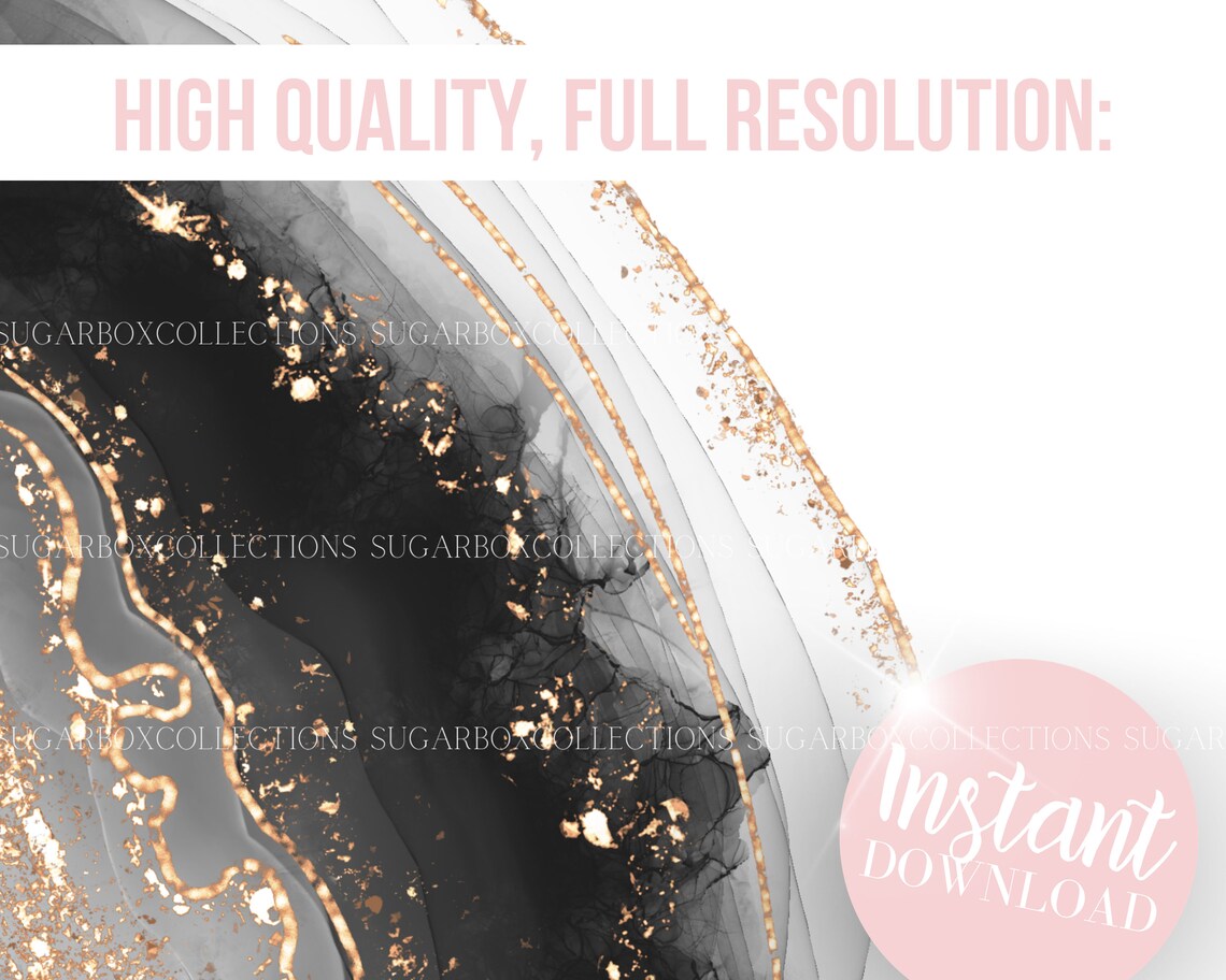 Black/white/gold Watercolor Agate Clipart: Digital PNG Clip - Etsy