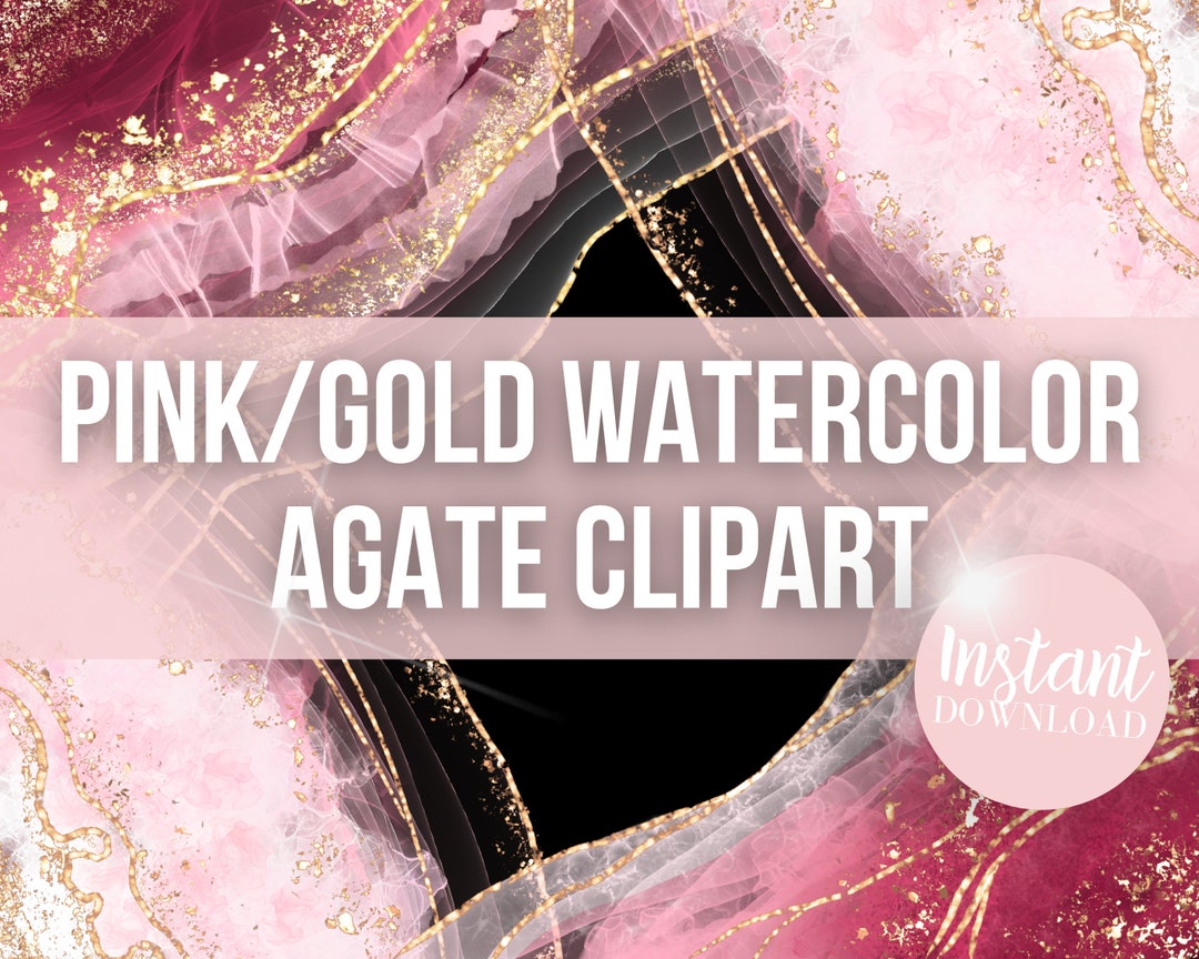 Pink/gold Watercolor Agate Clipart: Digital PNG Clip Art Geode, Crystal ...