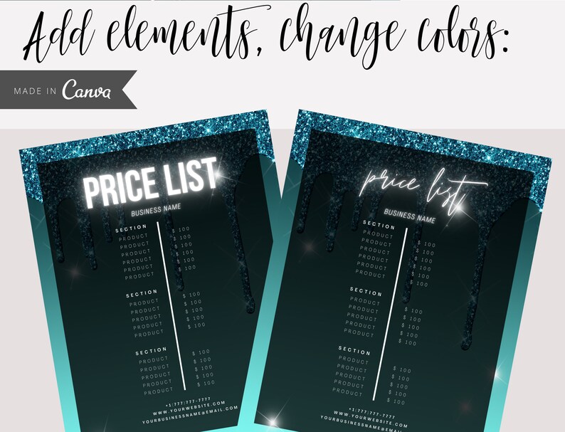 Drip Glitter Neon Price List Template Makeup Price List Hair | Etsy