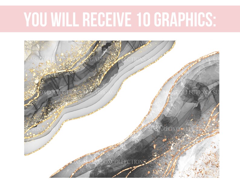 Black/white/gold Watercolor Agate Clipart: Digital PNG Clip - Etsy