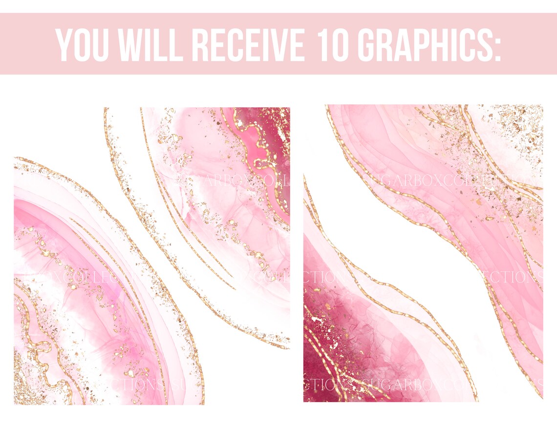 Pink/gold Watercolor Agate Clipart: Digital PNG Clip Art - Etsy