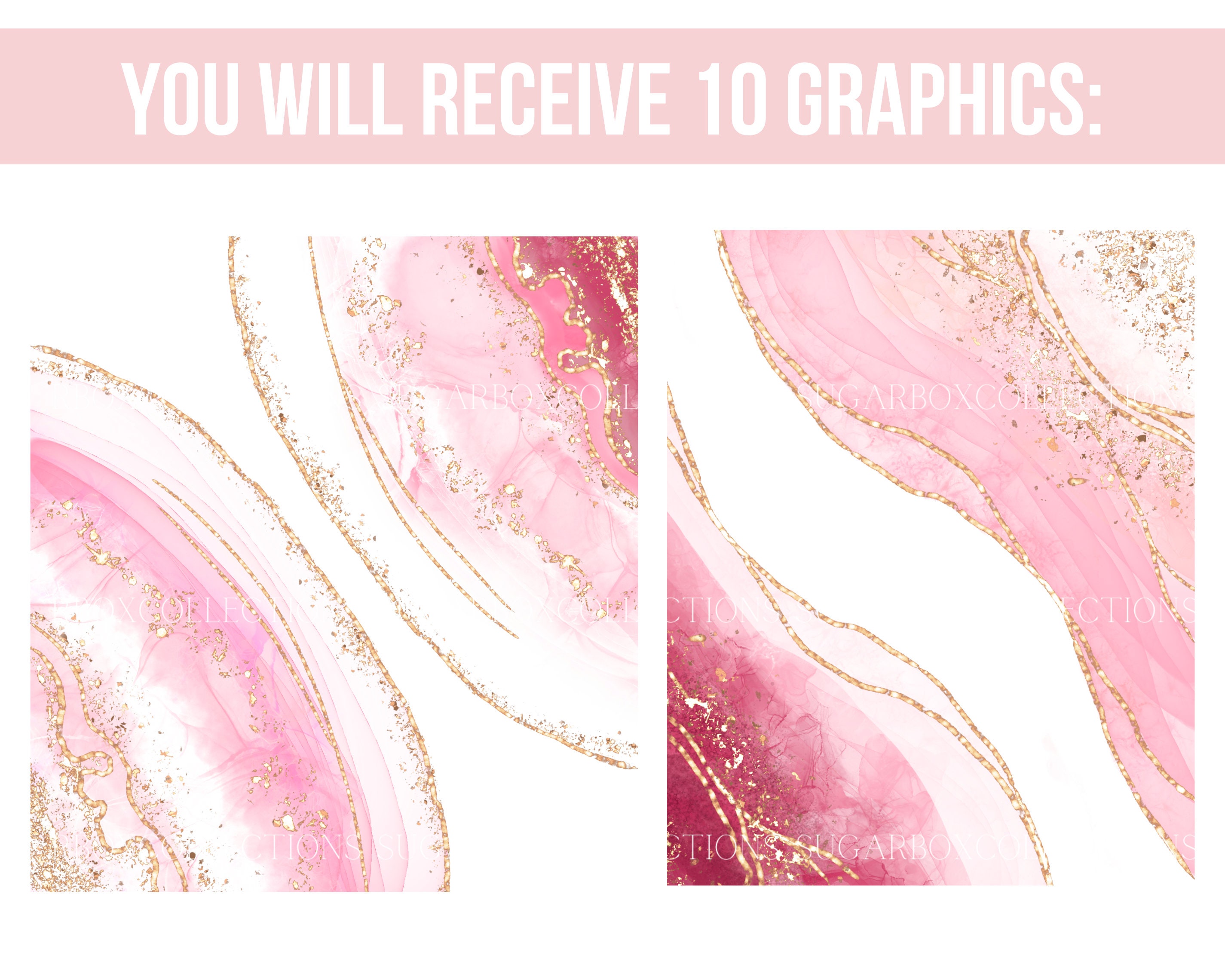 Pink/gold Watercolor Agate Clipart: Digital PNG Clip Art Geode, Crystal ...