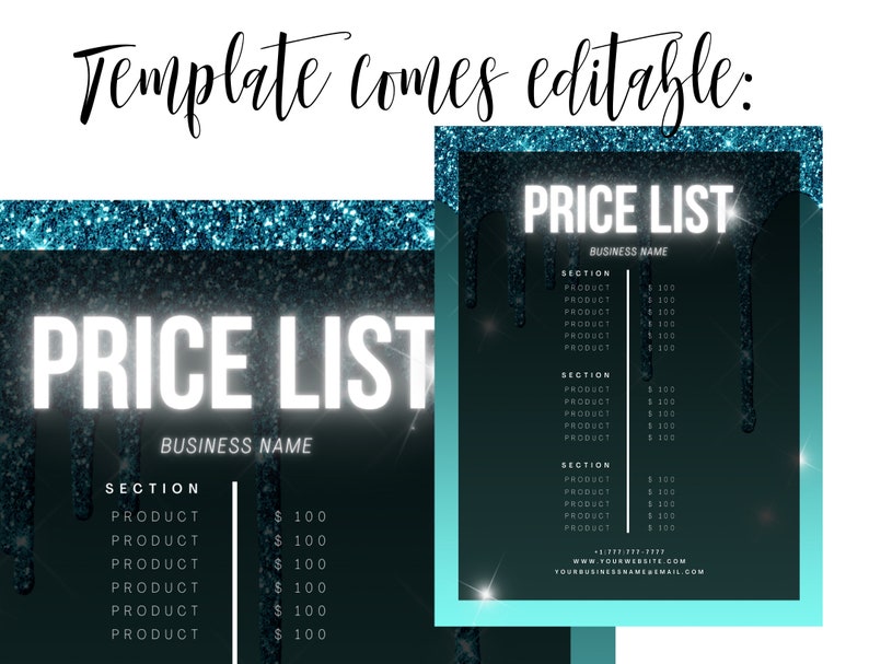 Drip Glitter Neon Price List Template Makeup Price List Hair | Etsy