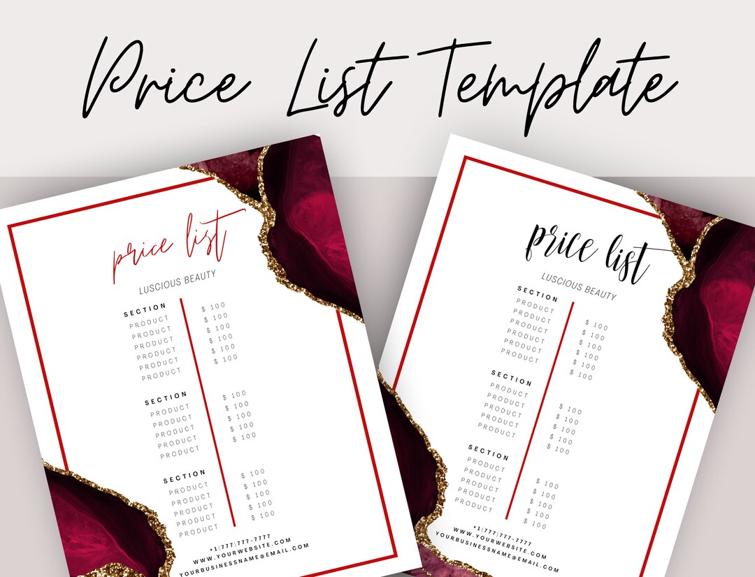 Price List Template, Makeup Price List, Hair Price List, Photography ...
