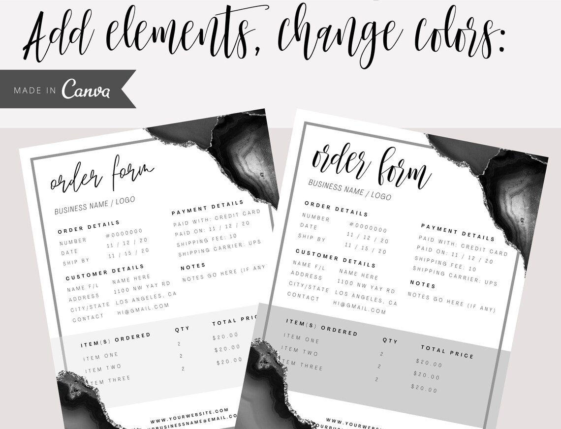 ORDER FORM Template Editable Etsy Small Business Order Form - Etsy