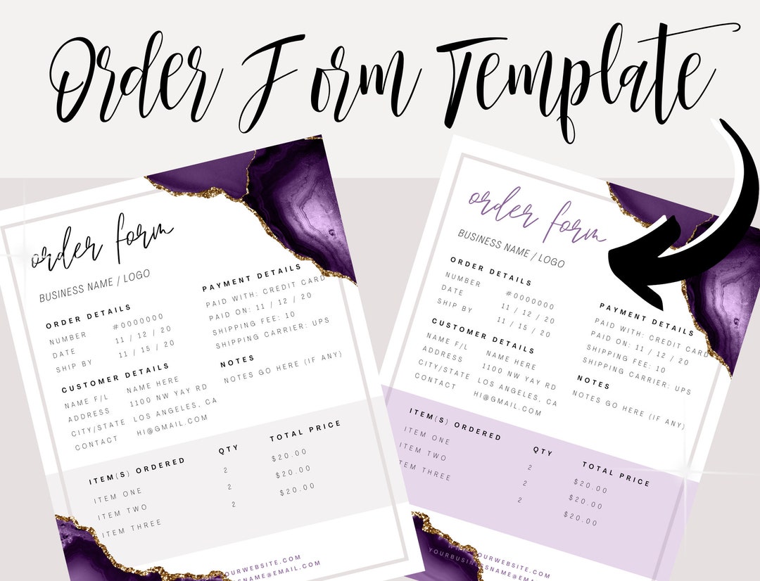 ORDER FORM Template, Editable Etsy Small Business Order Form, Printable ...