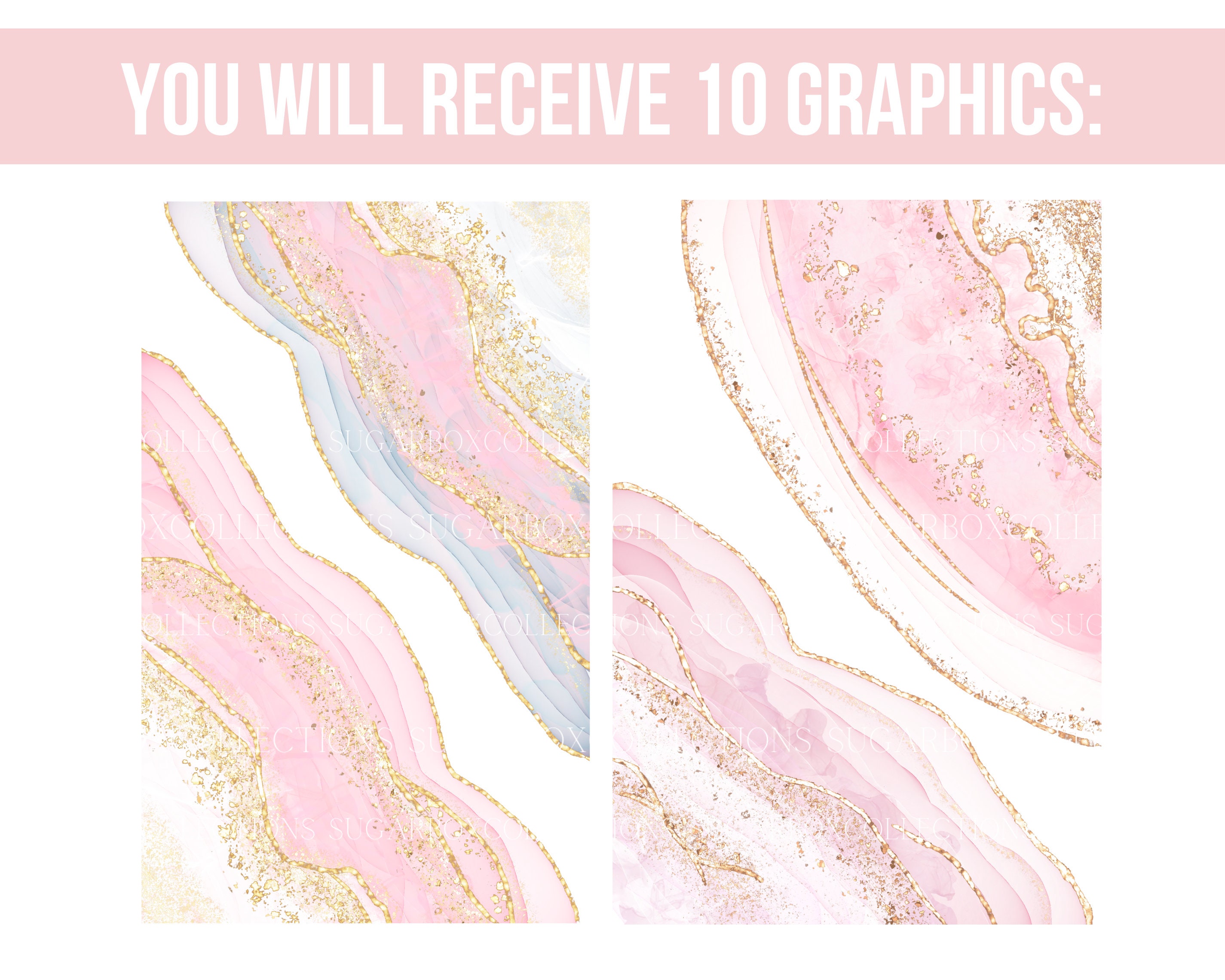 Pink/blue/gold Watercolor Agate Clipart: Digital PNG Clip Art - Etsy