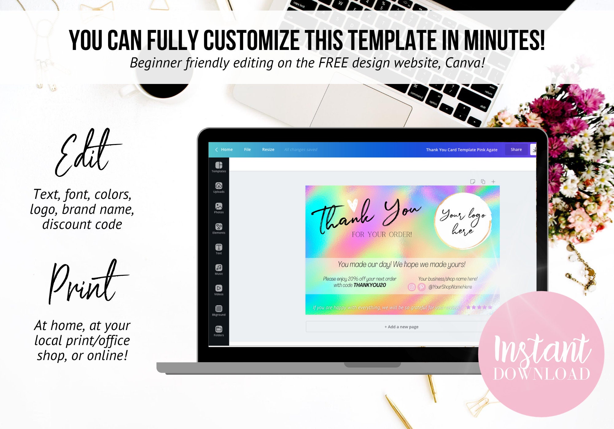 DIY HOLOGRAPHIC Thank You Card Template Holo Thank You Cards - Etsy